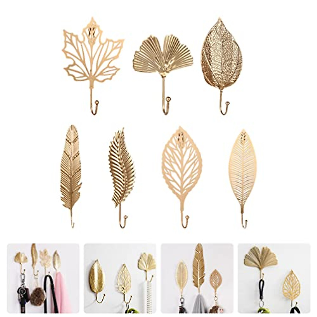 MAGICLULU 7pcs Leaf Shape Metal Hooks Decorative Wall Hooks Iron Key Holder Coat Hanger Purse Hooks Closet Clothes Coat Hat Towel Robes Hook for Kitchen Bathroom Bedroom Office