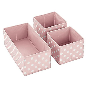 mDesign Fabric Drawer Divider Organizer Bin, Nursery/Bedroom Dresser, Closet, Shelf, Playroom Organization, Hold Clothes, Toys, Diapers, Bibs, Set of 3, 2 Pack, Pink/White Polka Dot