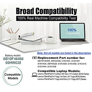 00HW028 01AV458 01AV439 SB10F46466 Battery lenovo thinkpad x1 yoga gen battery for Lenovo Thinkpad X1 Carbon 4th Gen 4 2016 ThinkPad X1 Yoga Gen1/Gen2 Series Laptop 01AV409 01AV457 SB10F46467 01AV438