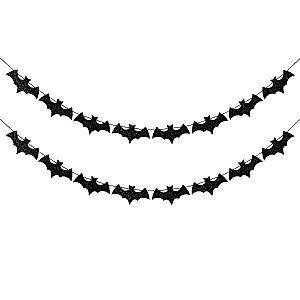 Black Glitter Bat Garland Halloween Bats Garland Banner, Bat Halloween Banner Bat Halloween Decorations for Halloween Home Mantle Haunted Mansion Decorations