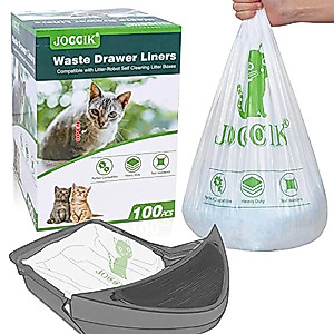 Cat Litter Box Liner Bags Compatible with Self-Cleaning Litter Box Robot 100 Pack, Waste Drawer Liners Heavy Duty White 9-11 Gallons Replacement Bags…