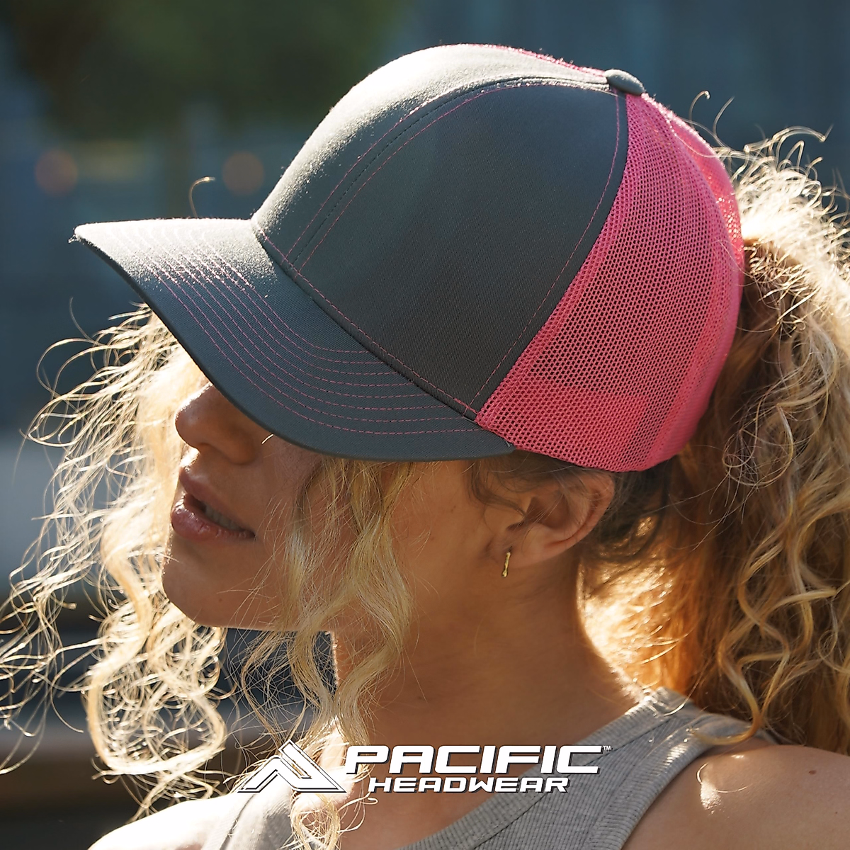 Pacific Headwear Standard Trucker Snapback Cap, Graphite/White/Graphite