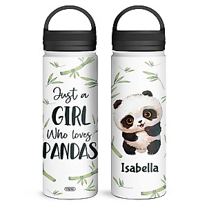 winorax Personalized Panda Water Bottle Just A Girl Who Loves Pandas Sport Bottles Insulated Stainless Steel 12oz 18oz 32oz Travel Cups Gifts for Panda Lovers Birthday Christmas Back To School