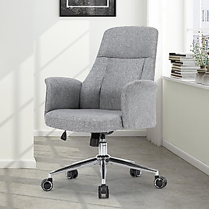 Luckyear Home Office Chair Desk Chair, Ergonomic Computer Chair Modern Linen Fabric Adjustable Height Task Chair with Rocking Backrest, Swivel Executive Chair for Home Office, Gray