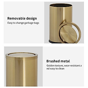 Huaqinglian Stainless Steel gold Trash can with Flipping Lid 4gallon Fingerprint-Proof Garbage cans Wastebasket Bin for Office Kitchen bothroom Living Room bedroom
