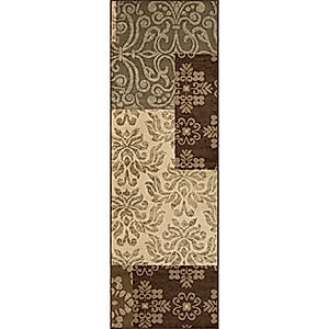 SUPERIOR Indoor 2' 7" x 8 Runner Rug with Jute Backing, Modern Home Decor for Hallway, Living Room, Entryway, Bedroom - Floor Cover On Tile & Carpet, Floral Medallion Geometric Pattern, Beige