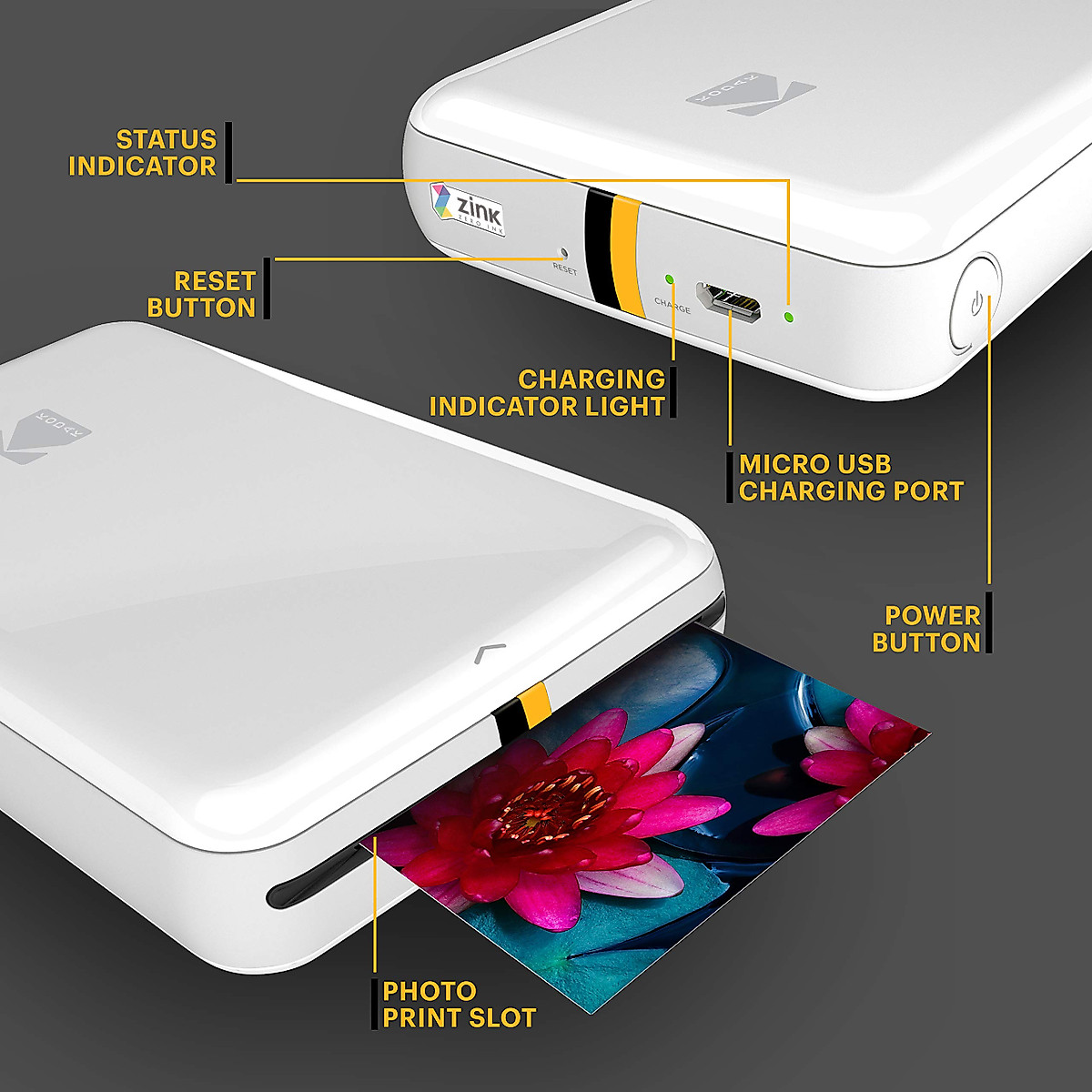 KODAK Step Wireless Mobile Photo Mini Printer (White) Compatible w/ iOS & Android, NFC & Bluetooth Devices