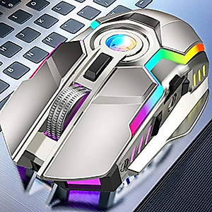 Rechargeable Gaming Mouse, 2.4gHz Wireless Mouse Streamer Gaming Mouse for Computer Laptop, With RGB Colorful Streamer Atmosphere(gray)