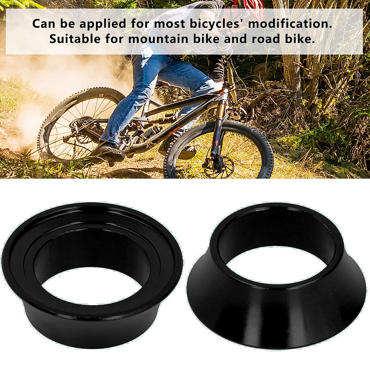 Dilwe 2Pcs 15mm Taper Washer CNC Aluminum Alloy Front Fork Tapered Spindle Spacer Round(Black) and Spare Parts
