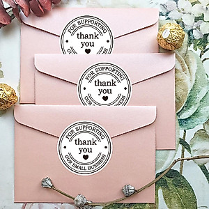 2" Round Classic Retro Stickers Thank You for Supporting Our Small Business Sticker Labels with Hearts - Printed White Thank You Stickers 500 Thank You Labels Per Roll (White, 2 inch)