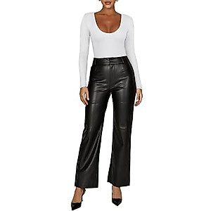 REORIA Women's Fall Fashion Sexy Scoop Neck Long Sleeve Double Lined Basic Leotards Tops Night Out Bodysuits White Plus Size XX-Large