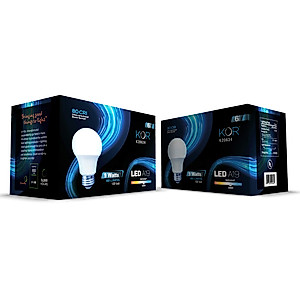 (6 PACK) KOR 9W LED A19 Light Bulb – (60W Equivalent), UL Listed, 5000K (Bright White – Daylight), 750 Lumens, Non-Dimmable, LED 9-Watt Standard Replacement Bulbs With E26 Base, 15000 Hours, Long Life