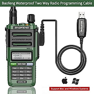 GMRS Radio Baofeng GMRS-9R 5W Rechargeable Two Way Radio for Adults,Waterproof IP67,NOAA Scanning&Receiving with Extra Original Battery,Programming Cable,Tactical Antenna,Speaker Mic,Tactical Bag