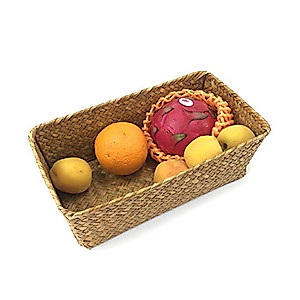 Hand-woven Seagrass Storage Rectangular Basket and Home Organizer Bins,Natural Water Hyacinth Basket (brown, M)
