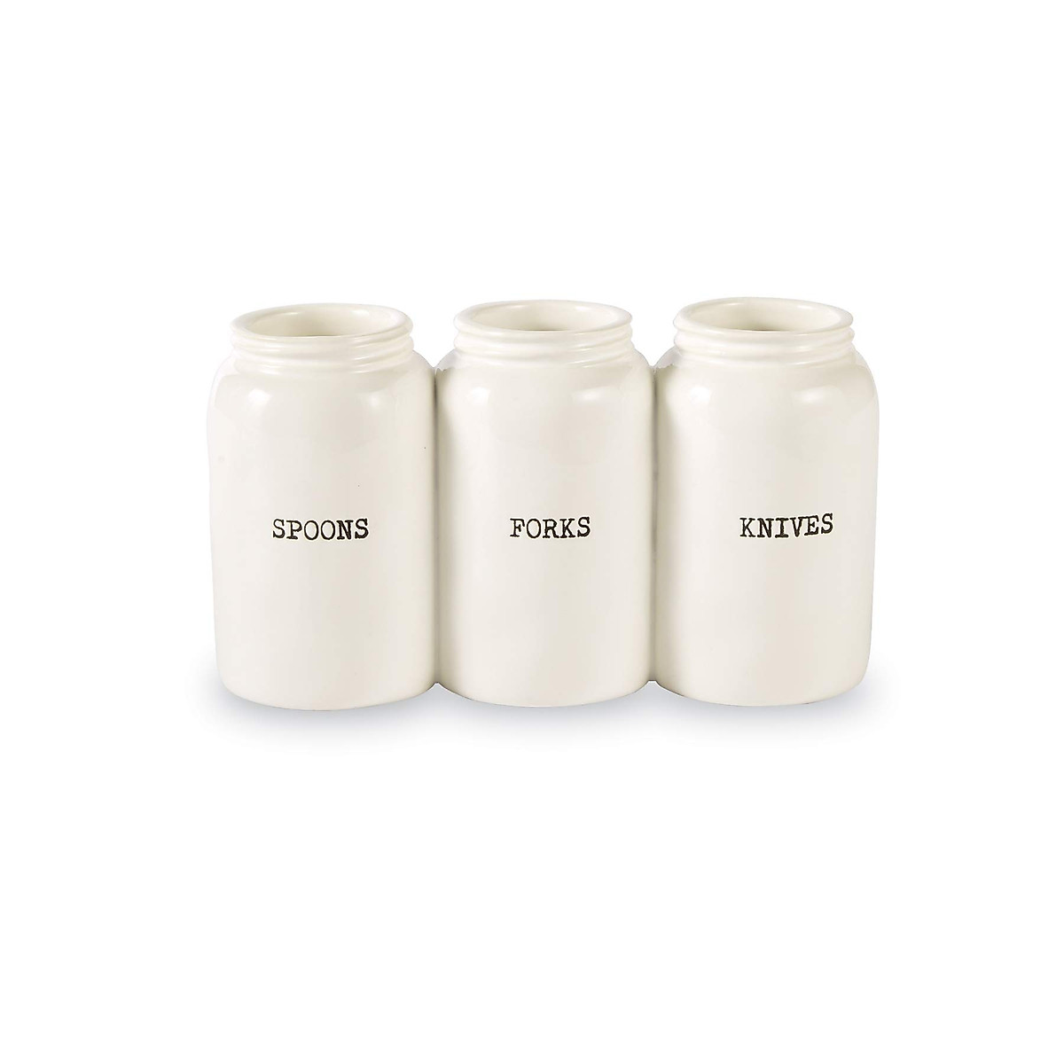 Mud Pie Farmhouse Ceramic Triple Utensil Holder