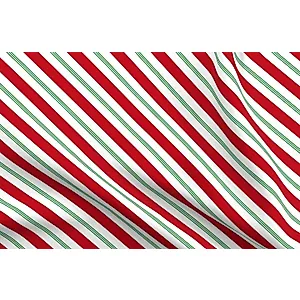 Spoonflower Fabric - Christmas Candy Cane Stripe Diagonal Stripes Green Red Whimsical Printed on Petal Signature Cotton Fabric Fat Quarter - Sewing Quilting Apparel Crafts Decor