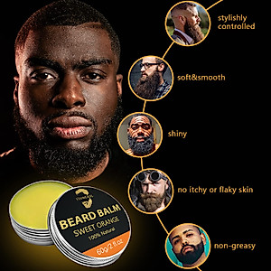 Beard Balm Conditioner for Men, Hydrates, Smooths, Adds Shine & Tames Flyaway Hair, Natural Organic Beard Conditioner with Shea Butter, Argan, Jojoba, and Orange Oils, Mild Citrus Smell - 2 Oz