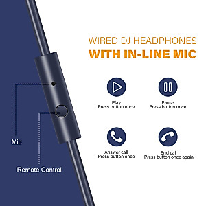 OneOdio Over Ear Headphone, Wired Bass Headsets with 50mm Driver, Foldable Lightweight Headphones with Share Port and Mic for Recording Monitoring Mixing Podcast Guitar PC TV (Dark Blue)