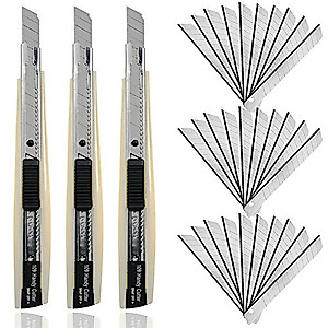 WEKOIL 30Pcs Snap Off Utility Knife Blades with 3 Pcs Delicate 9mm Auto Lock Art Knives Craft Cutters Box Paper Cutters Graphic Knife for Office Home Garage Warehouse,White