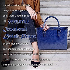 Primeware Insulated Drink Purse w/ 3L Bladder Bag | Thermal Hot and Cold Storage | Portable Drinking Dispenser for Wine, Cocktails, Beer, Alcohol | PU Leather Finish (Blue Burmese)