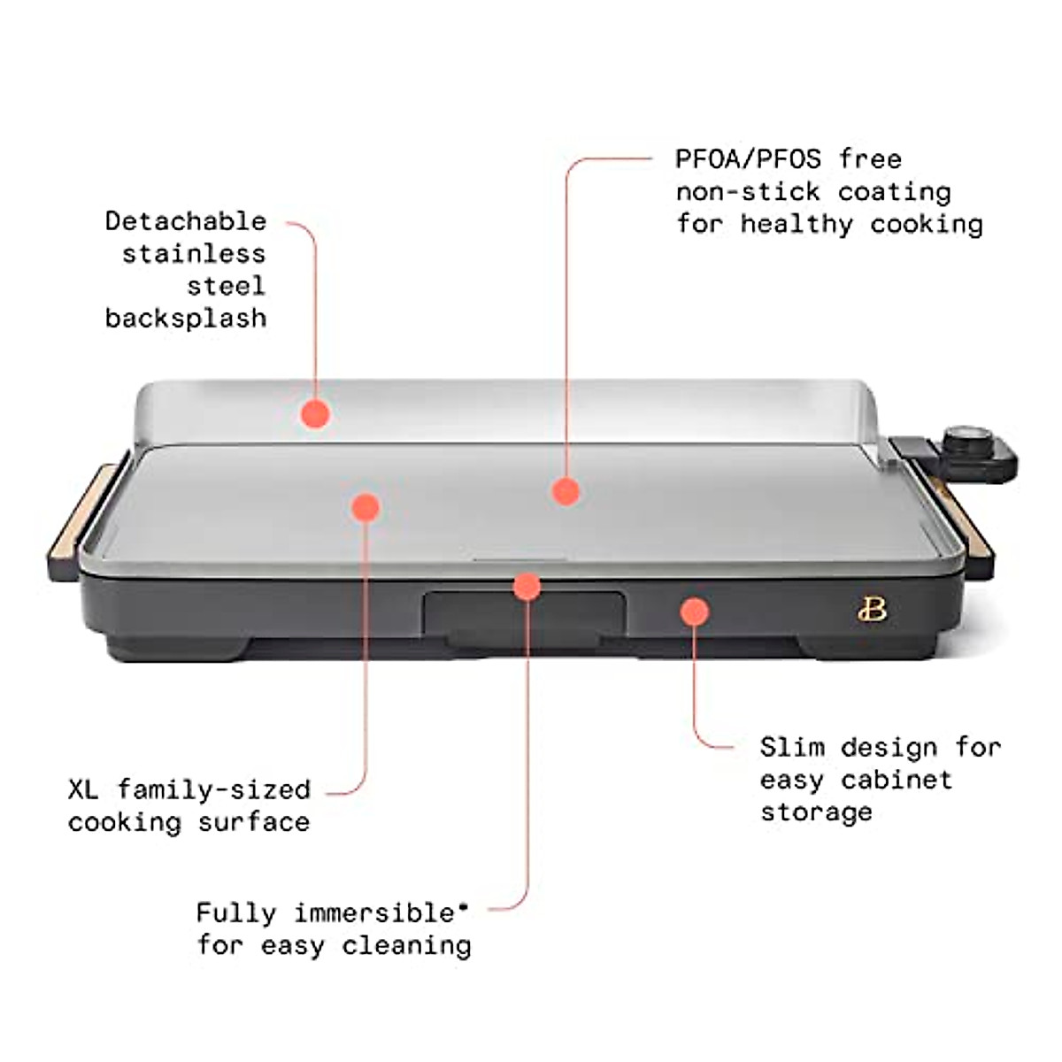 Beautiful 12" x 22" Extra Large Griddle, by Drew Barrymore (Oyster Gray)