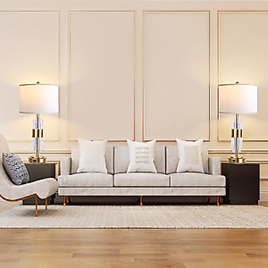 QiMH Table Lamp for Living Room with USB A+C Ports, Gold Bedside Lamps for Bedrooms Set of 2 with Touch Control, Modern Nightstand Lamp White Lamp Shade Home Office Decor (2700K LED Bulb Included)