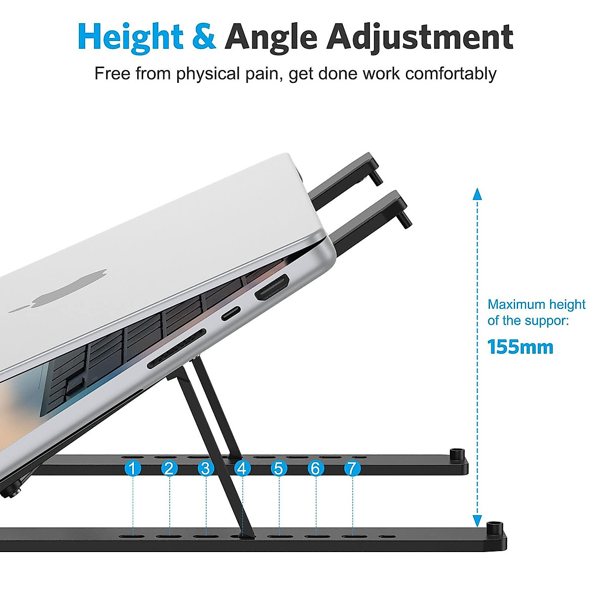 Portable Laptop Stand, OMOTON Laptop Stand for Desk Ergonomic 7-Levels Angles Adjustable Computer Stand, ABS Laptop Riser Holder Compatible with All Laptops and iPad(10-15.6")