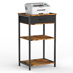 Industrial Printer Stand Rack 3 Tier Printer Table with Storage Printer Shelf with File Drawer Sofa Side Tables Nightstand for Bedroom Machine Stand Holder for Office and Home, Brown