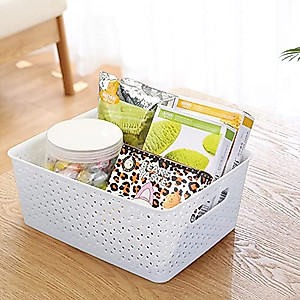 Dehouse White Plastic Woven Storage Baskets, Set of 4
