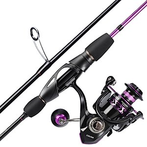 Sougayilang Fishing Rod and Reel Combo, Lightweight Purple Spinning Reel with 2 Pieces Fishing Pole Combo for Crappie, 1000/2000 Spinning Reel Set-1.8m-2000 Reel-Purple