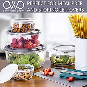 COOK WITH COLOR Round Food Storage Containers with Lids, Easy-Find Nesting Plastic Containers, 14 Piece Set (Grey Ombre)