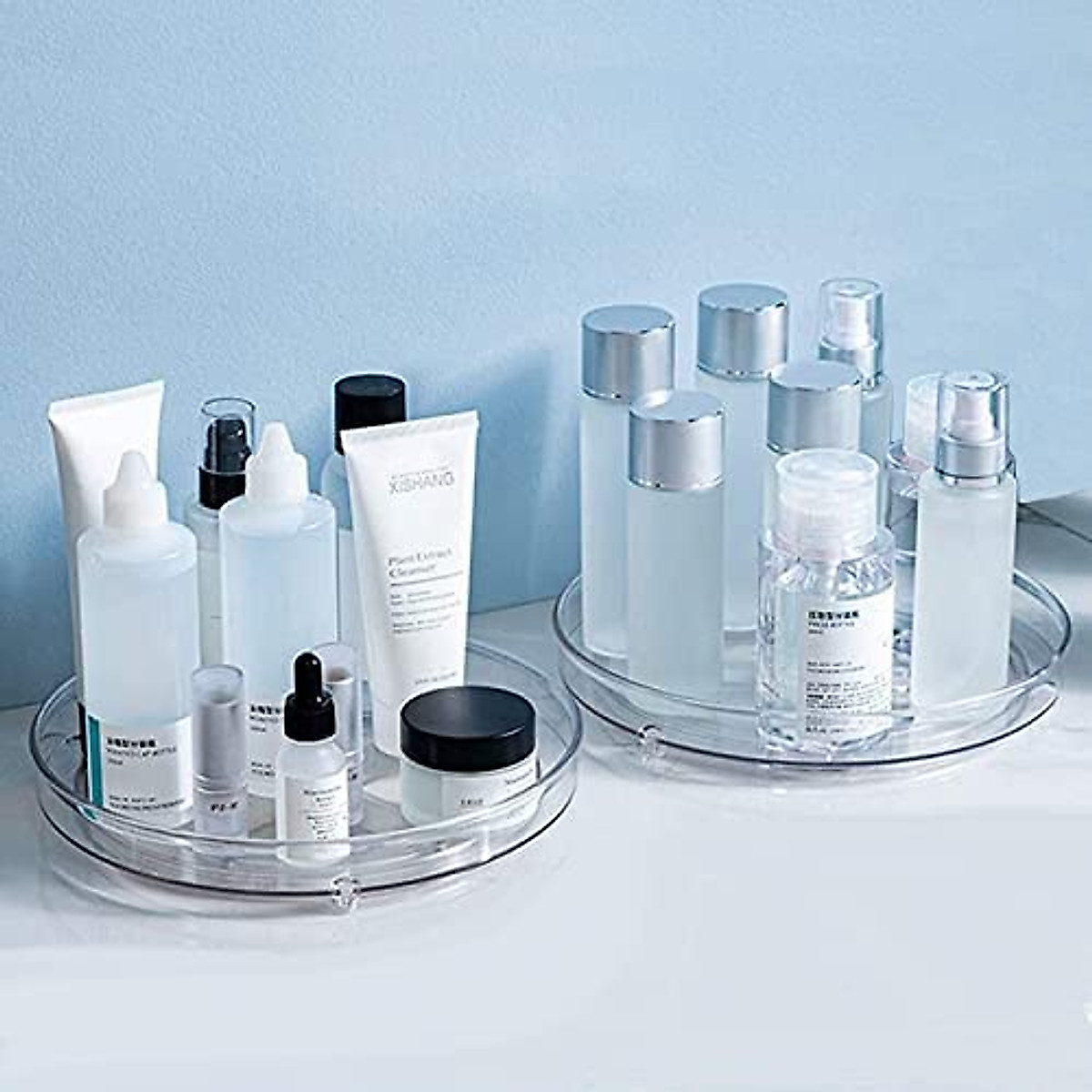 TOOCUST Lazy Susan 2 Tier Bathroom Organizer Countertop, 9 Inch Clear Spice Rack, Acrylic Lazy Susan Turntable for Cabinet, 2 Tier Countertop Organizer, Perfume Organizer, Medicine Cabinet Organizer