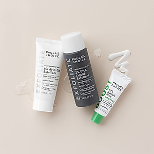 Paula's Choice 2% BHA Liquid & 8% AHA Gel Facial Exfoliants with Salicylic & Glycolic Acid, 10% Azelaic Acid for Large Pores, Wrinkles & Uneven Tone, Fragrance-Free & Paraben-Free, 3-Piece Travel Kit