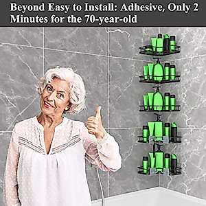 Zaspaver Black Corner Shower Caddy Organizer Shelf Shelves Basket with Hooks, Bathroom Adhesive Shampoo Holder 5 Pack, Drill Free No Rust