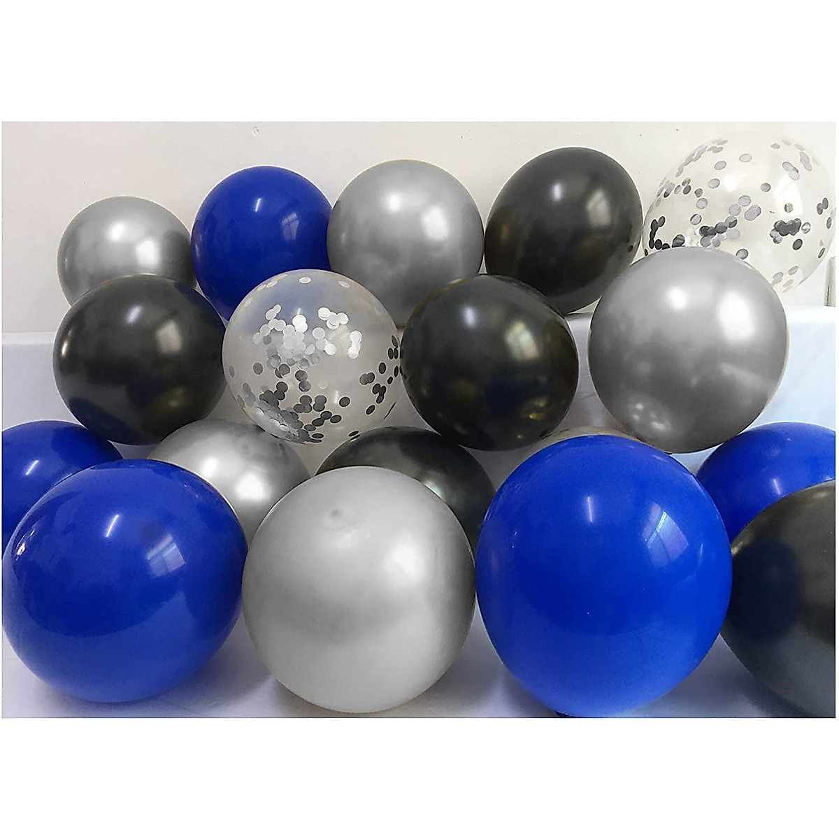 Royal Blue Black Balloons Kit,12inch Blue Black Silver Balloons,55piece Navy Blue Sliver Confetti Balloons for Boy Birthday Party Video Gaming Birthday Party Baby Shower Graduation Party Decorations