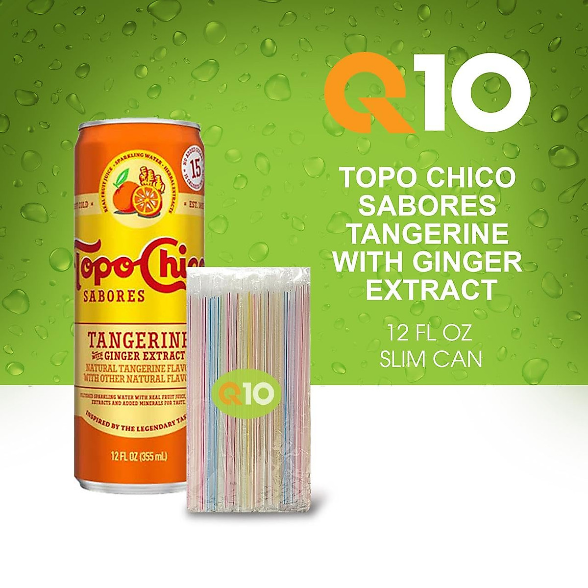 Topo Chico Sabores Box 16 Pack of Tangerine with Ginger 12 fl oz Each can+ 80 Disposable Food Grade Plastic Straws by QUALITATT 10 Brand