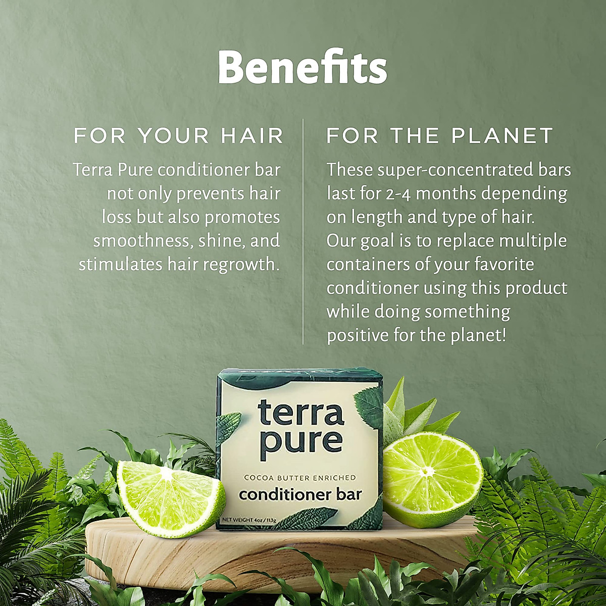 Terra Pure Conditioner Bar | Cocoa Butter Enriched by 1-Shoppe | Plastic Free, Soap Free, Vegan, Plant Based, Sustainable, Eco-Friendly, & Zero Waste
