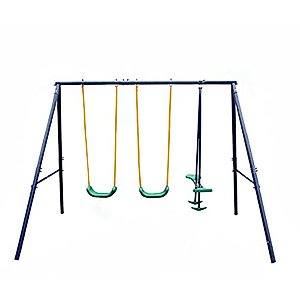 GREBAI Outdoor Metal Swing Set, Children's Swing Set with Slide for Backyard, Swing Set for Children, Toddlers, use