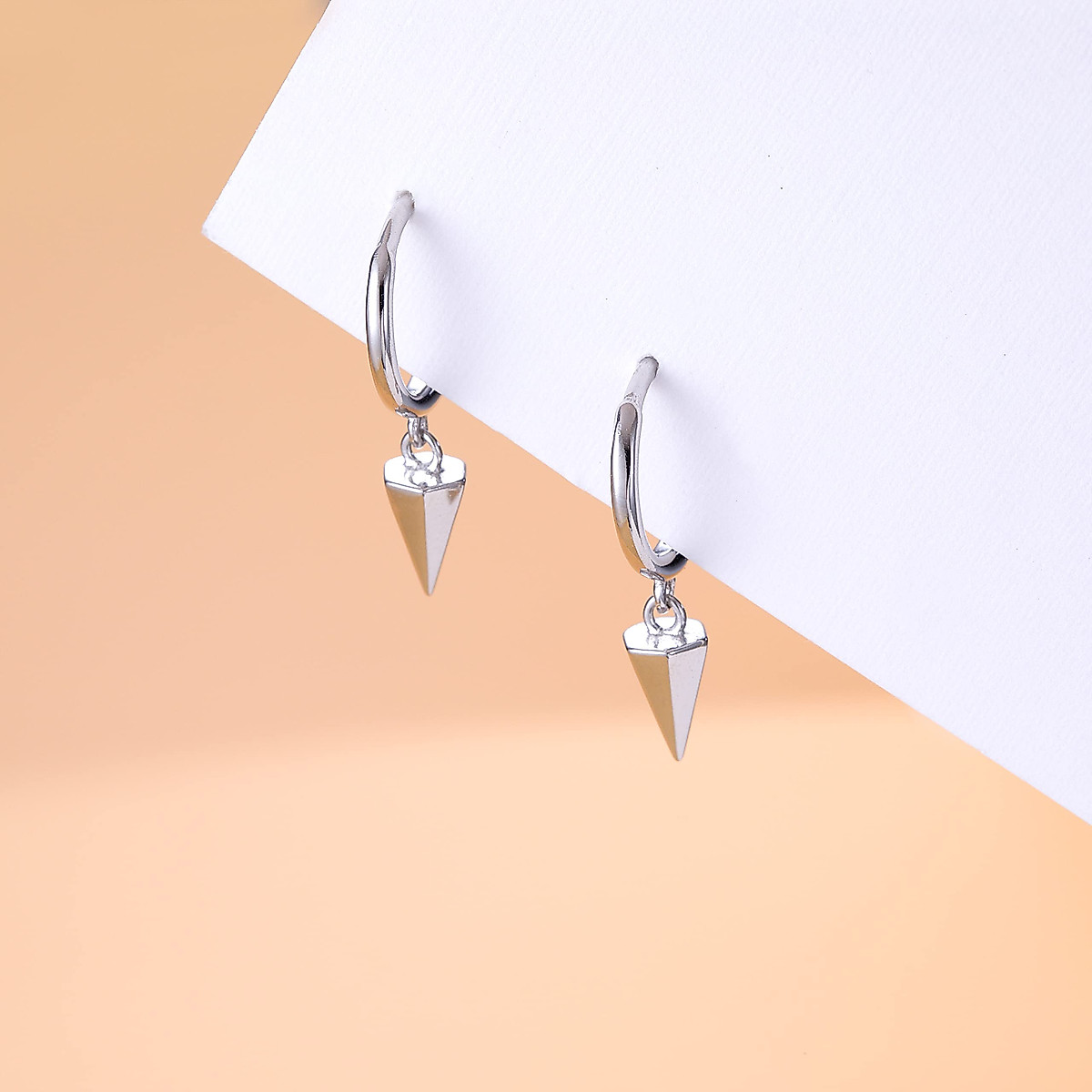 SLUYNZ 925 Sterling Silver Spike Hoop Earrings for Women Teen Girls Geometric Huggie Earrings Dangle (A-silver)