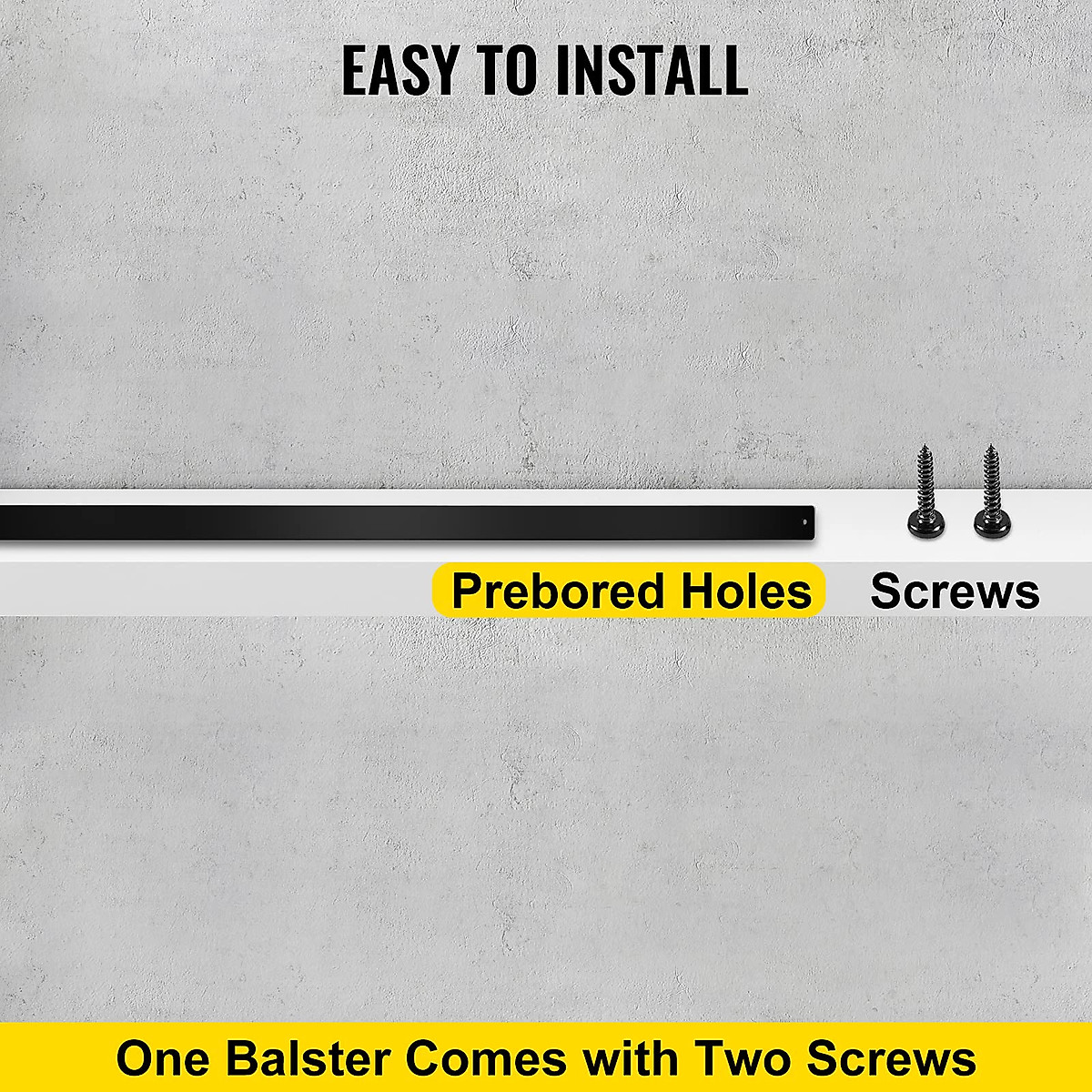 VEVOR Balusters 29.5 Inch-76 Pack Staircase with Screws Flat Aluminum Railing, for Outdoor Stair Deck Porch, Black, 76 Count