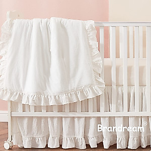 Brandream Farmhouse Crib Bedding Sets for Girls and Boys | 3 Piece Nursery Set White| Baby Comforter, Fitted Crib Sheet, Crib Skirt Included，100% Washed Cotton