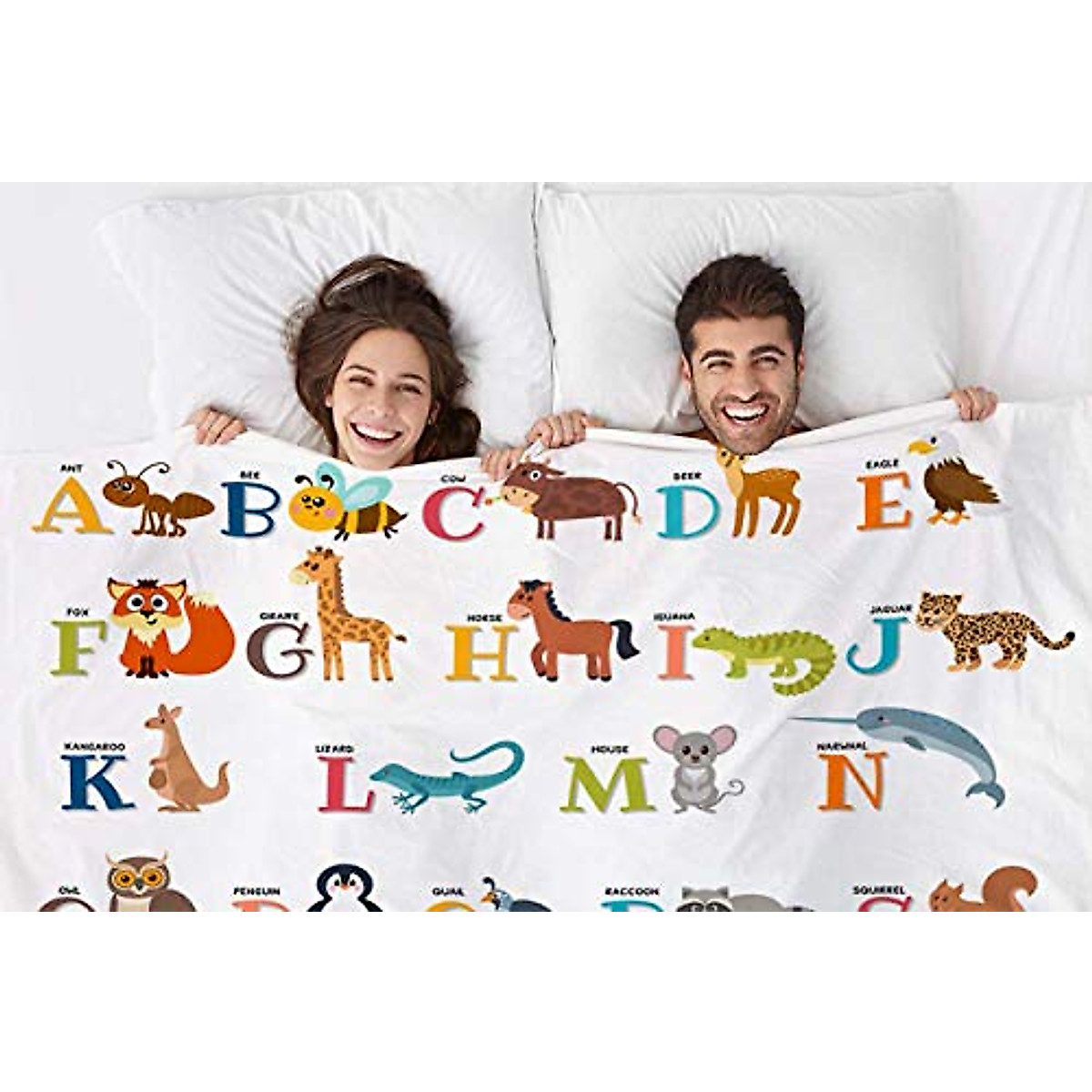 Mugod Zoo Alphabet Throw Blanket Cute Zoo Alphabet with Different Animals in Cartoon Style Decorative Soft Warm Cozy Flannel Plush Throws Blankets for Baby Toddler Dog Cat 30 X 40 Inch