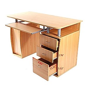 XYZTech 45 Inch Home & Office Computer Desk with 3 Drawers Writing Study Computer Table Workstation with Detachable Sliding Slide-Out Keyboard Tray Shelf (Wood Color)