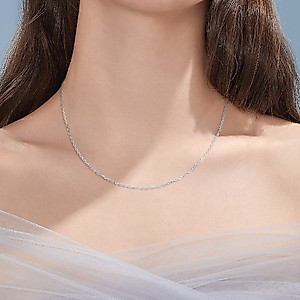 Gacimy Sterling Silver Chain Necklace for Women, 1mm Thin 925 Sterling Silver Cable Chain for Women, 18" Length with 2" Extension Chains