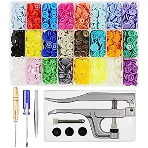 KAM Snaps Buttons + Snap Pliers, Starter Fasteners Kit, 384 Sets 24-Colors, Size 20 T5 KAM Snap Plastic Fasteners Punch Poppers Closures No-Sew Buttons for Crafts Cloth Diaper Bibs