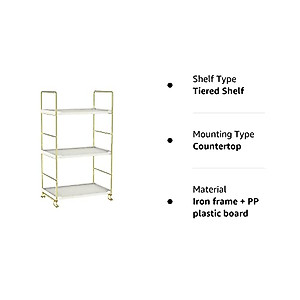 JANUS LiANG 3-Tier Bathroom Countertop Organizer - Vanity Tray Makeup Storage Holder Standing Shelf Freestanding Stackable Kitchen Spice Rack, Easy to Assemble, Plastic/Metal Gold