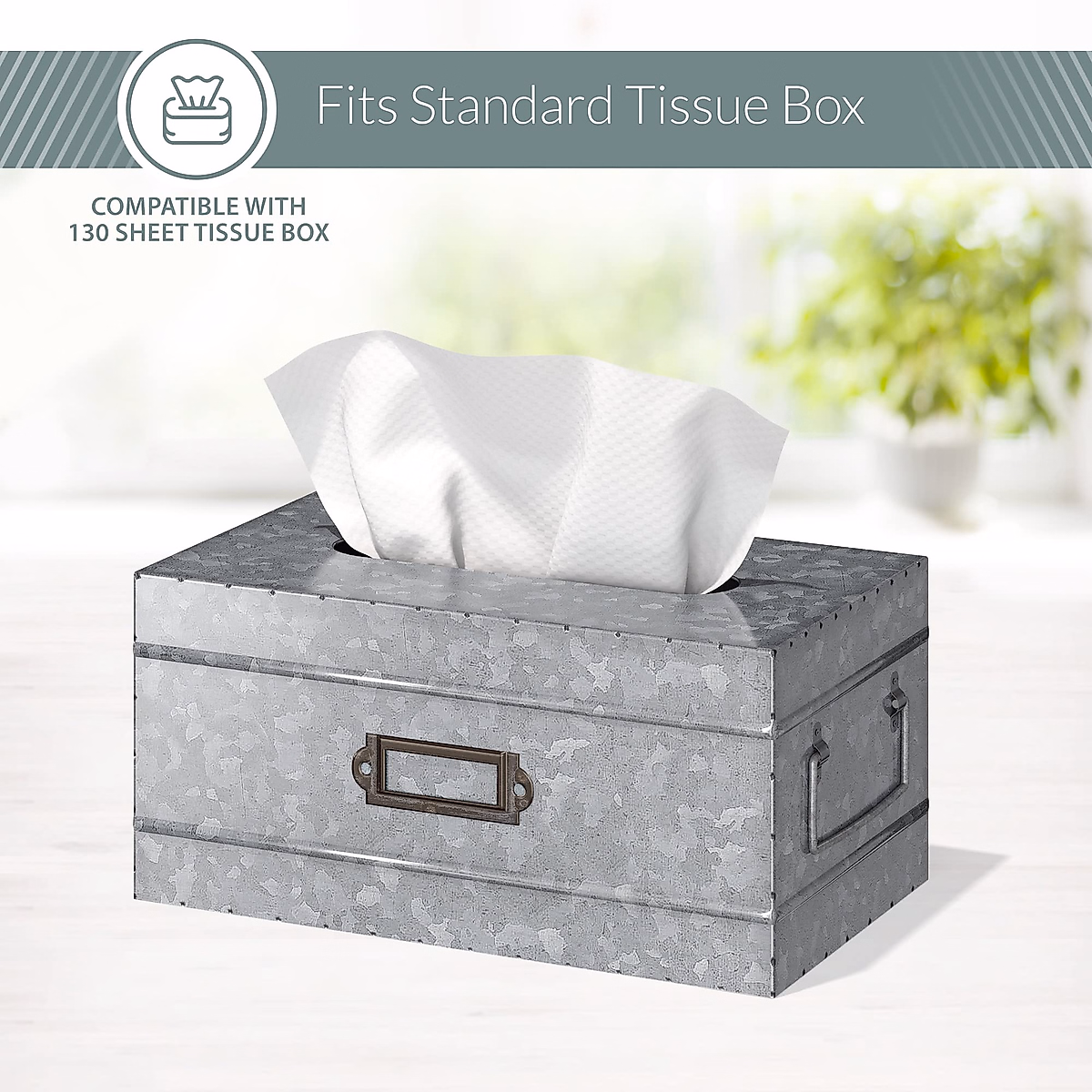 Barnyard Designs Rustic Galvanized Tissue Box Cover - Decorative Bathroom Facial Tissue Box Holder Farmhouse Country Decor (Rectangular)