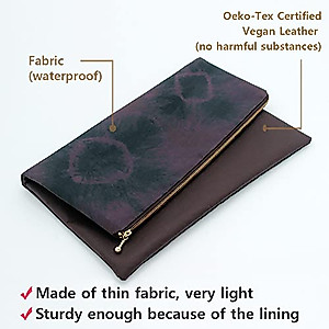 Handmade Wristlet Clutch Bag Two-Sided Fold Over Clutch For Women Tie-Dye Pattern Casual Clutch, Oeko-Tex Certified Vegan Leather (DeepBrown)
