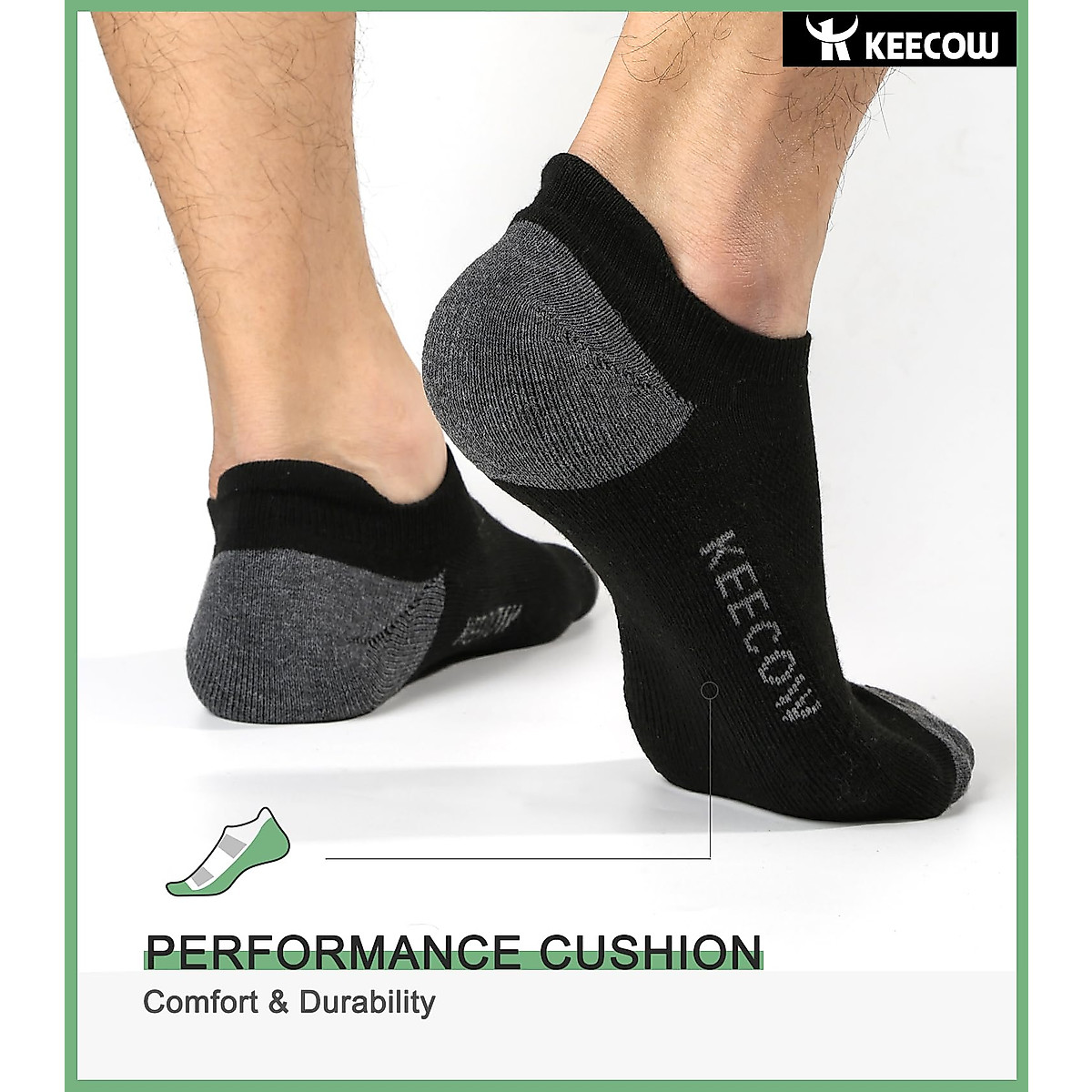 KEECOW Performance Comfort No Show Ankle Cushion Socks For Men & Women, Athletic, Tab, Short, Socks For Running, Walking, Outdoor (Large, Black (6 Pairs))