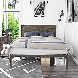 Einfach Twin Metal Platform Bed Frame with Wooden Rivet Headboard/Mattress Foundation with 13 Strong Steel Slats Support/No Box Spring Needed/Single Platform Bed for Kid Boy Adult/Easy Assembly/Brown